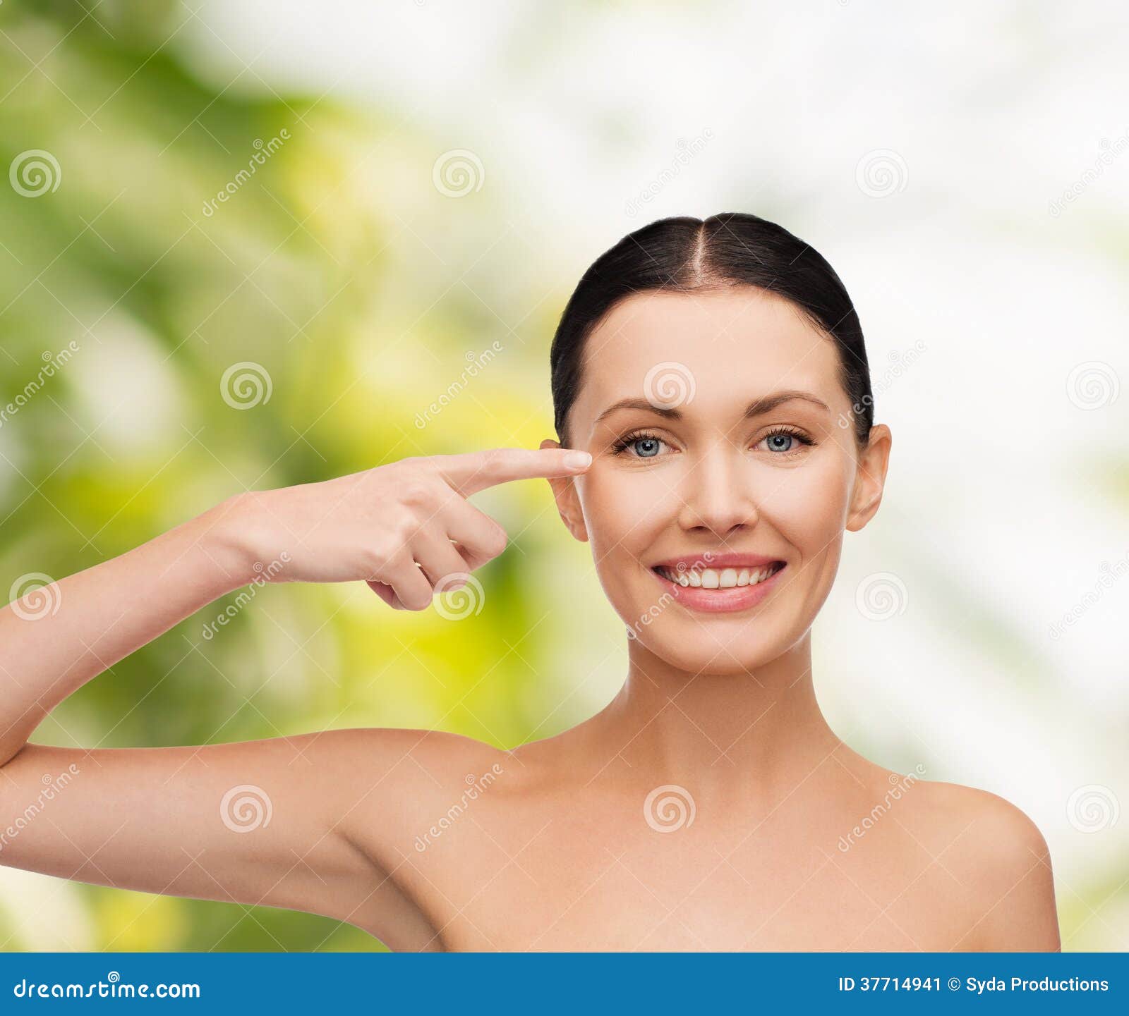 Young Calm Woman Pointing To Her Eye Stock Image - Image of person ...