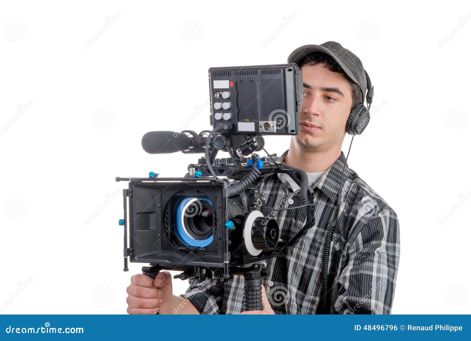 Young Cameraman with Movie Camera Stock Photo - Image of shooting ...