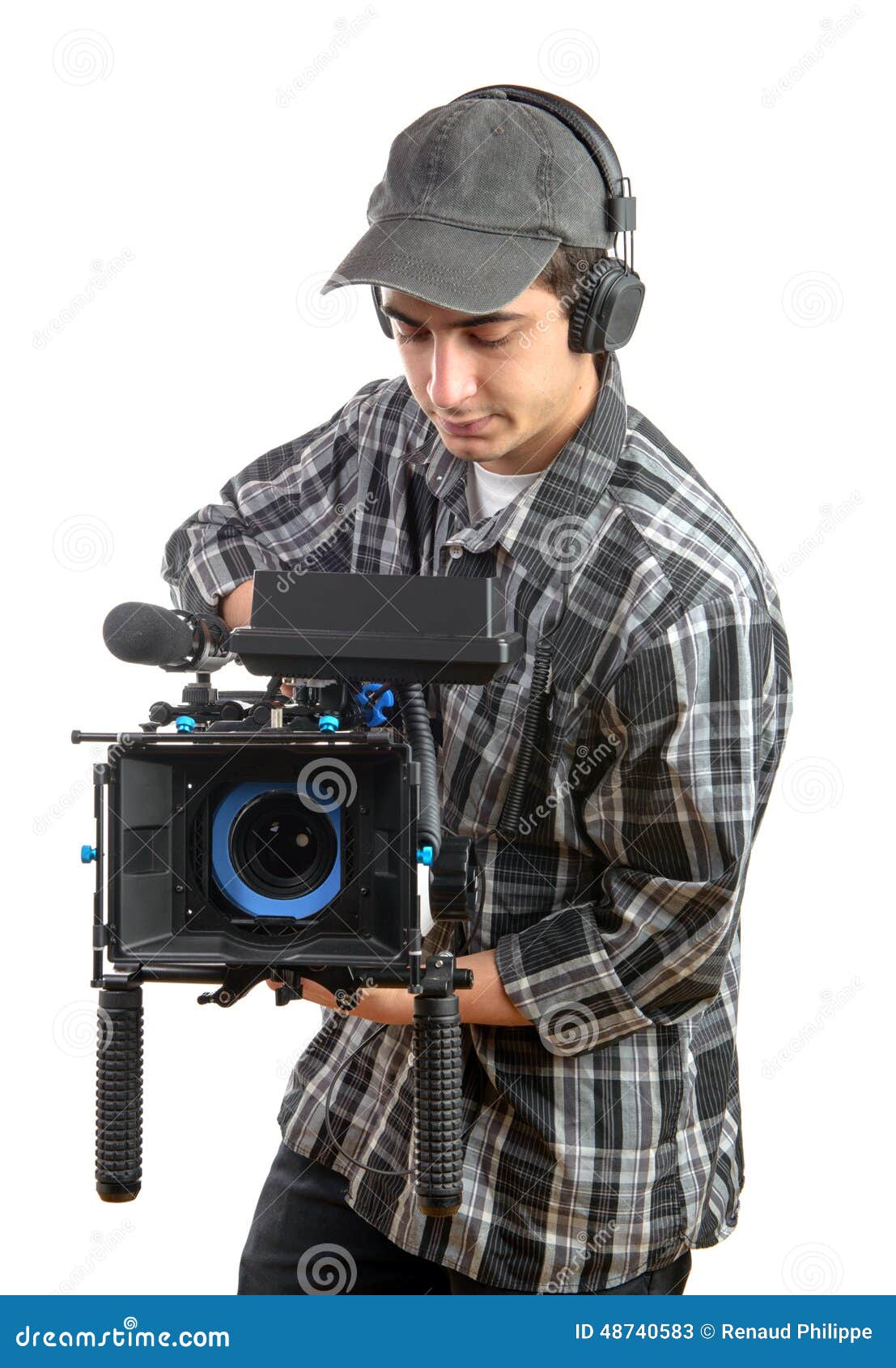 Young Cameraman with Movie Camera Stock Image - Image of production ...