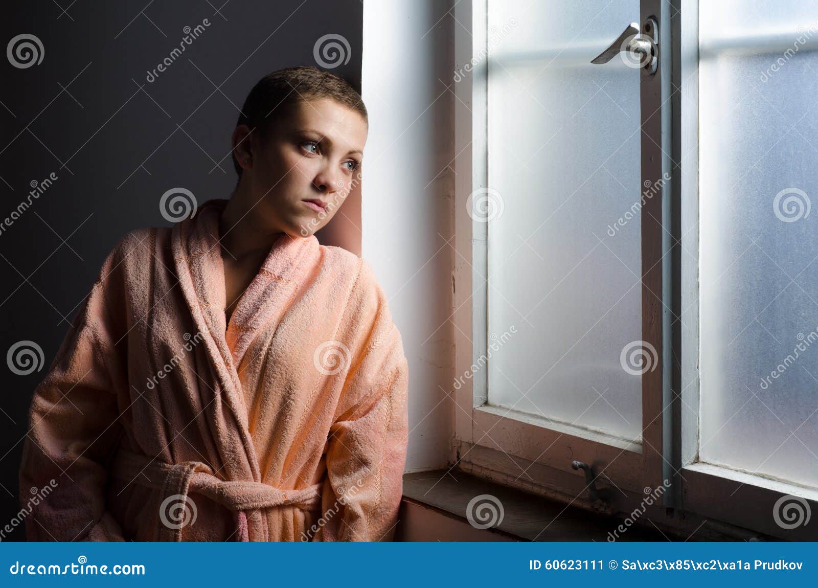 Young Cancer Patient Standing in Front of Hospital Window Stock Image ...