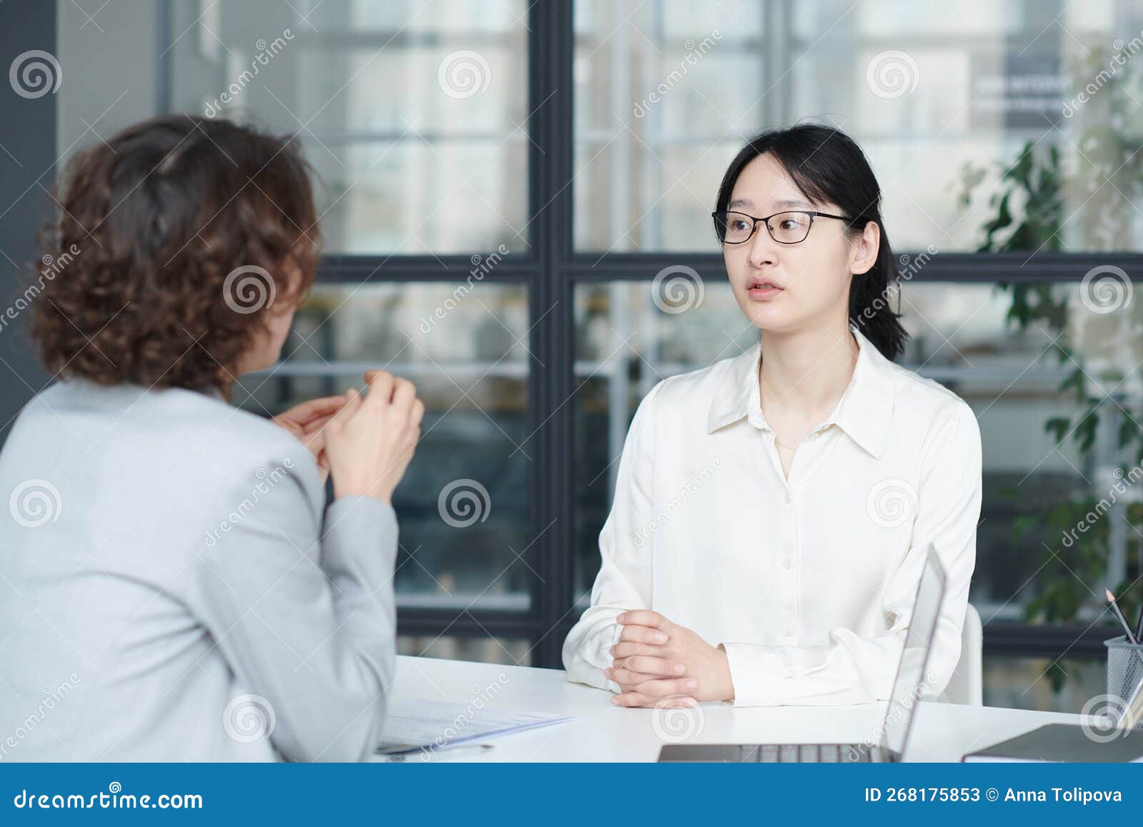 Young Candidate Talking To Interviewer Stock Image - Image of interview ...
