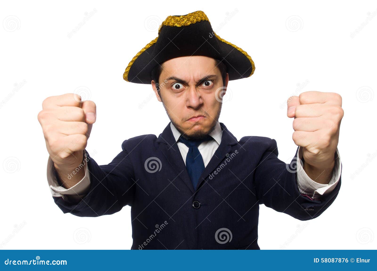 Young Captain Isolated on White Stock Photo - Image of fist, frustrated ...