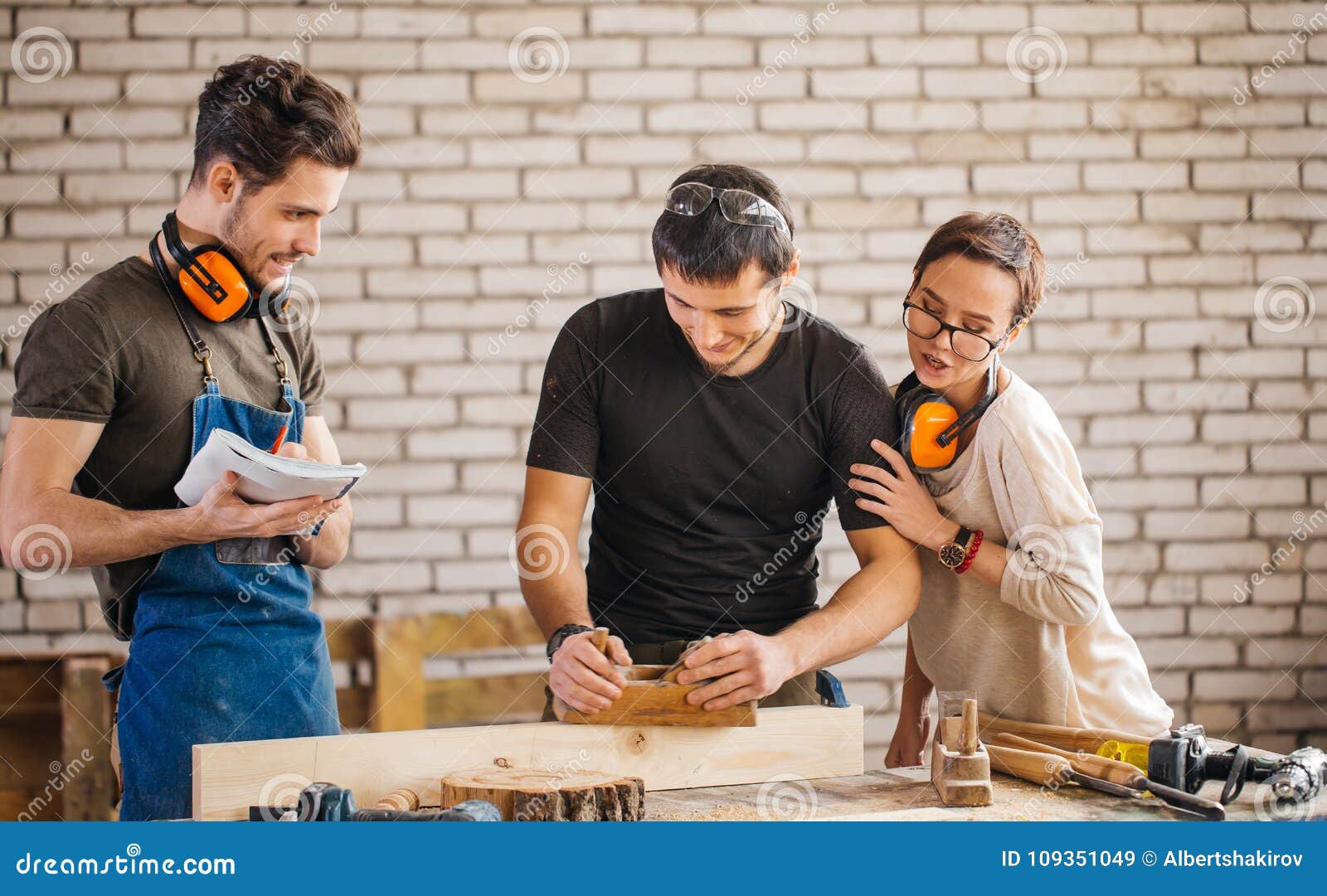 Carpenter with Students in Woodworking Workshop Stock Image - Image of ...