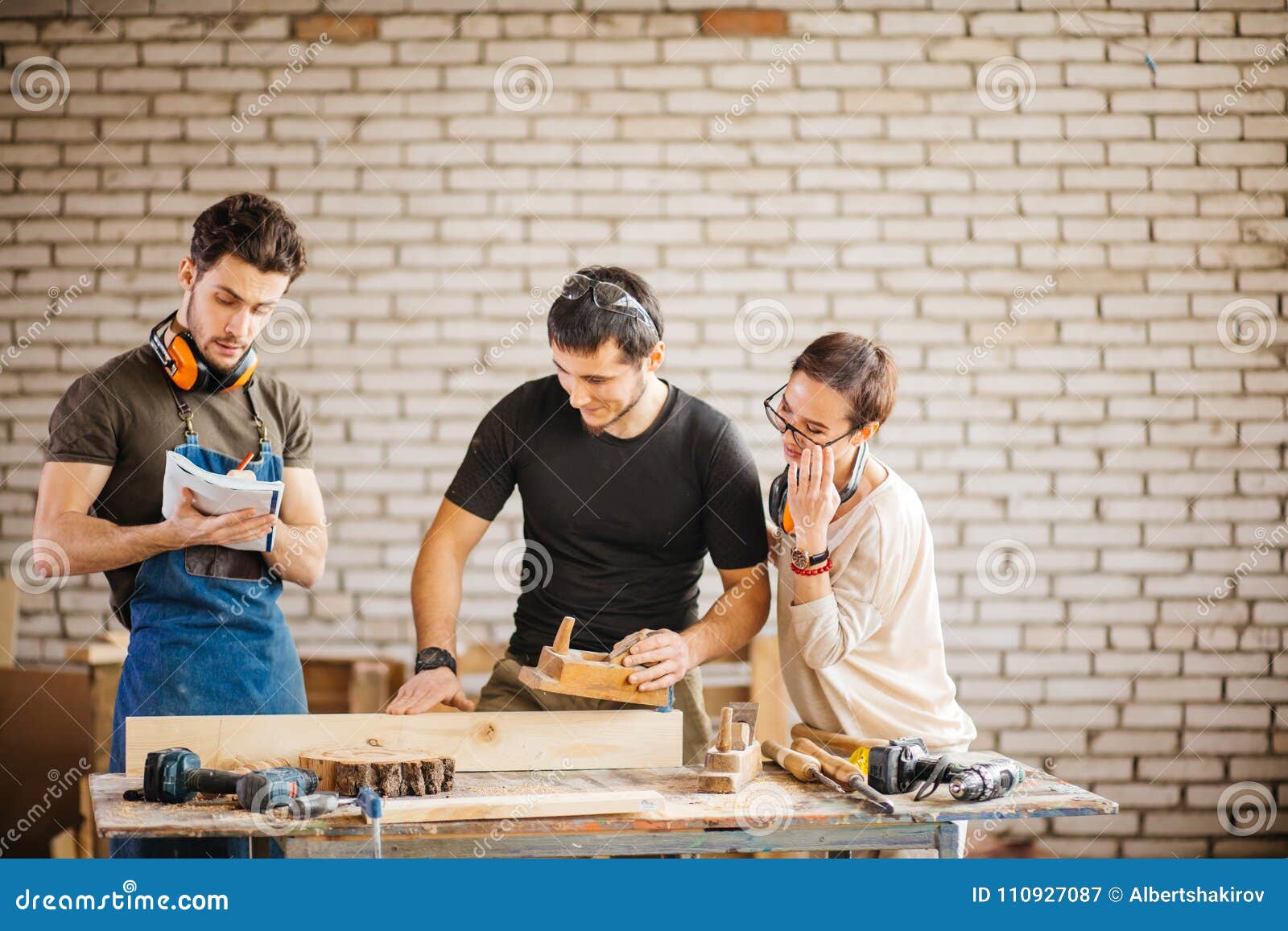 Carpenter with Students in Woodworking Workshop Stock Image - Image of ...