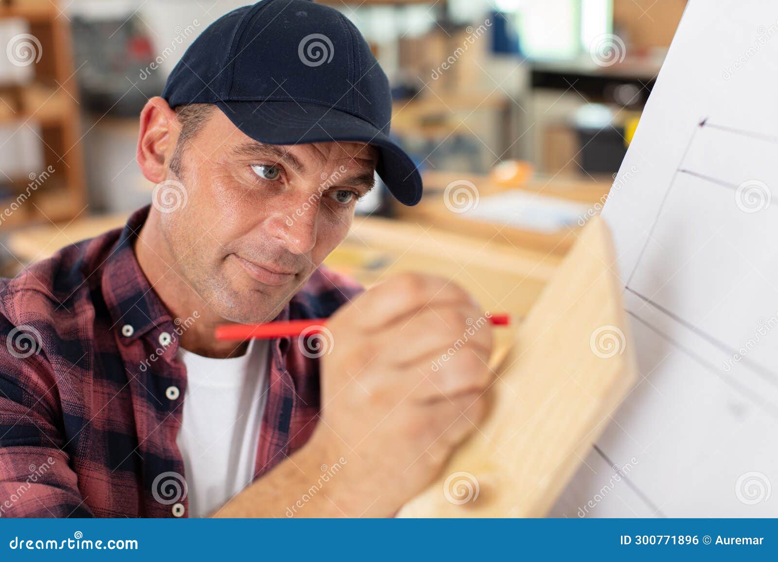Young Carpenter Writing Something on Plan Stock Photo - Image of ...