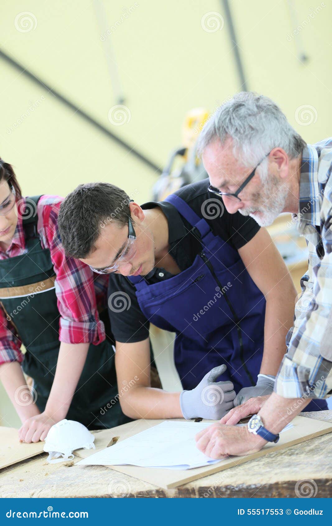 Young Carpenters Learning from Instructor Stock Image - Image of girl ...