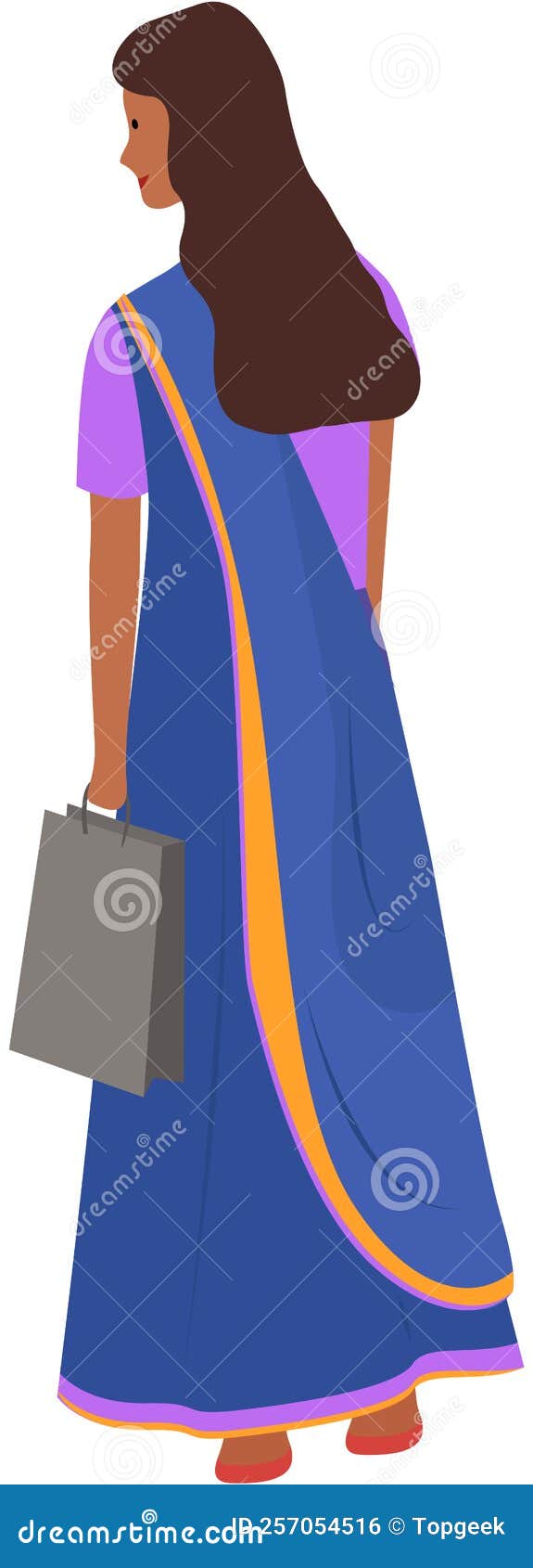 Young Cartoon Style Indian Woman In Traditional Clothes Female