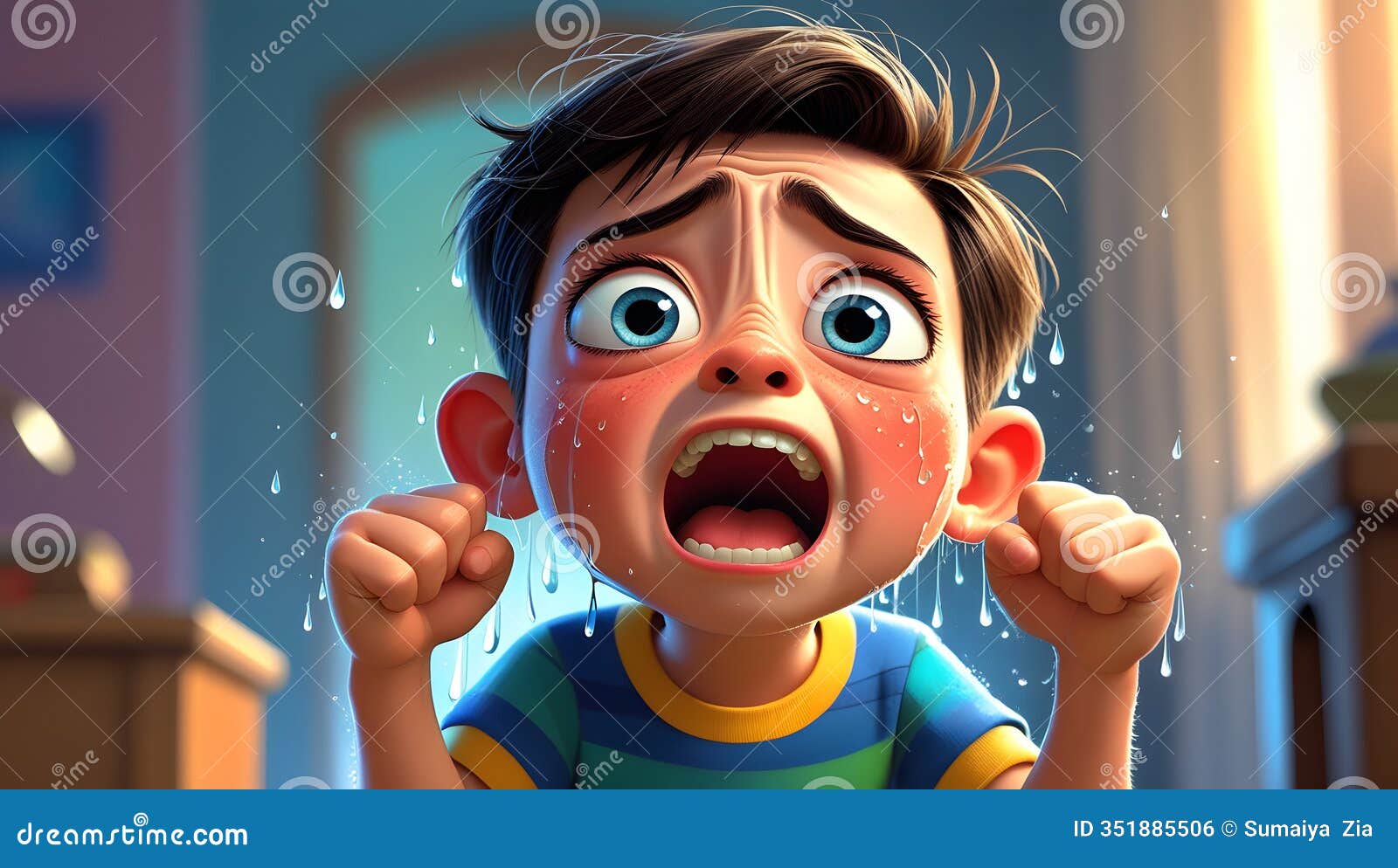 A Young Boy Crying in Anger Mood Stock Illustration - Illustration of ...