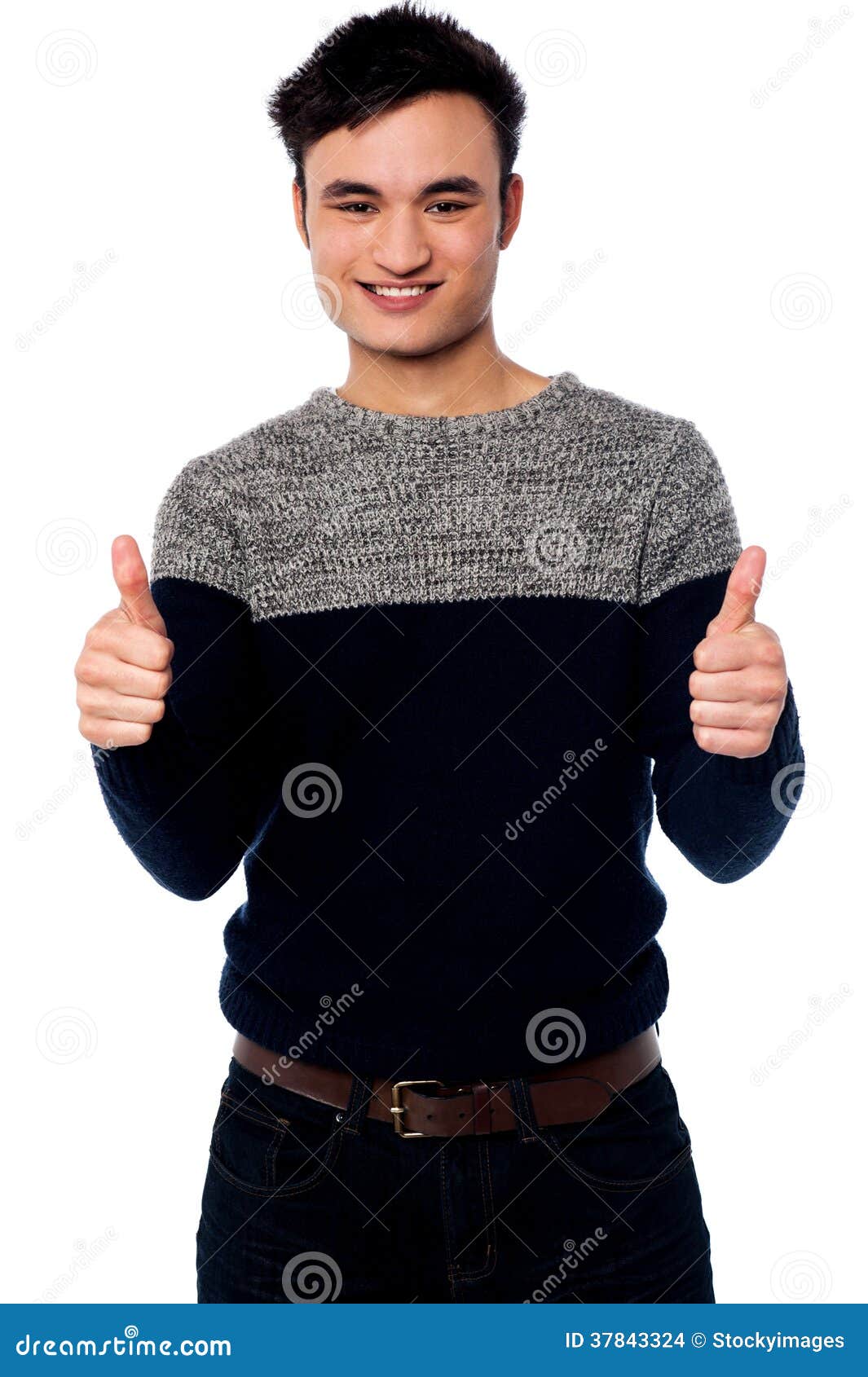 Young Casual Guy Gesturing Double Thumbs Up Stock Photo - Image of race ...