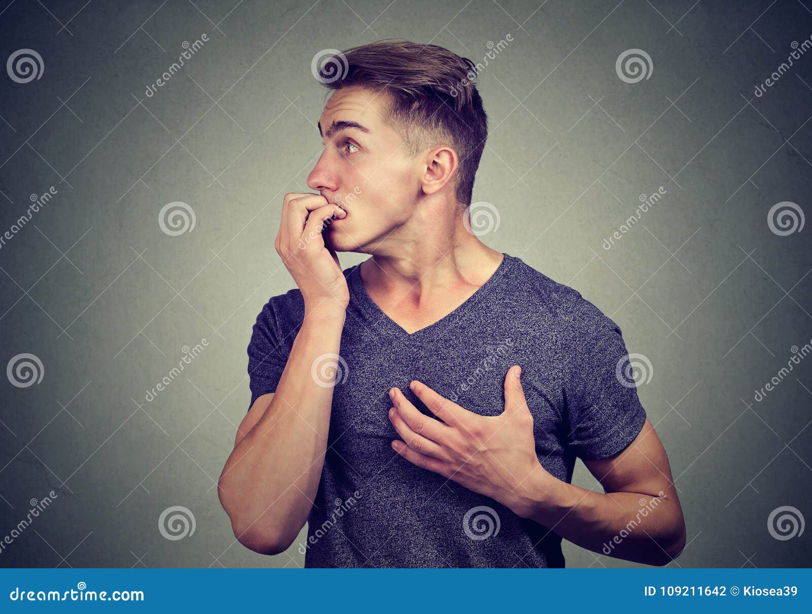 Scared man posing in panic stock photo. Image of negative - 109211642