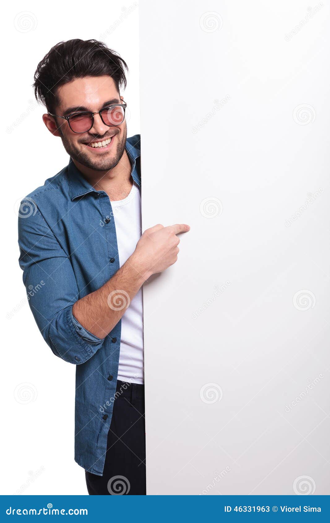 Young Casual Man Pointing To a Empty Board Stock Image - Image of adult ...