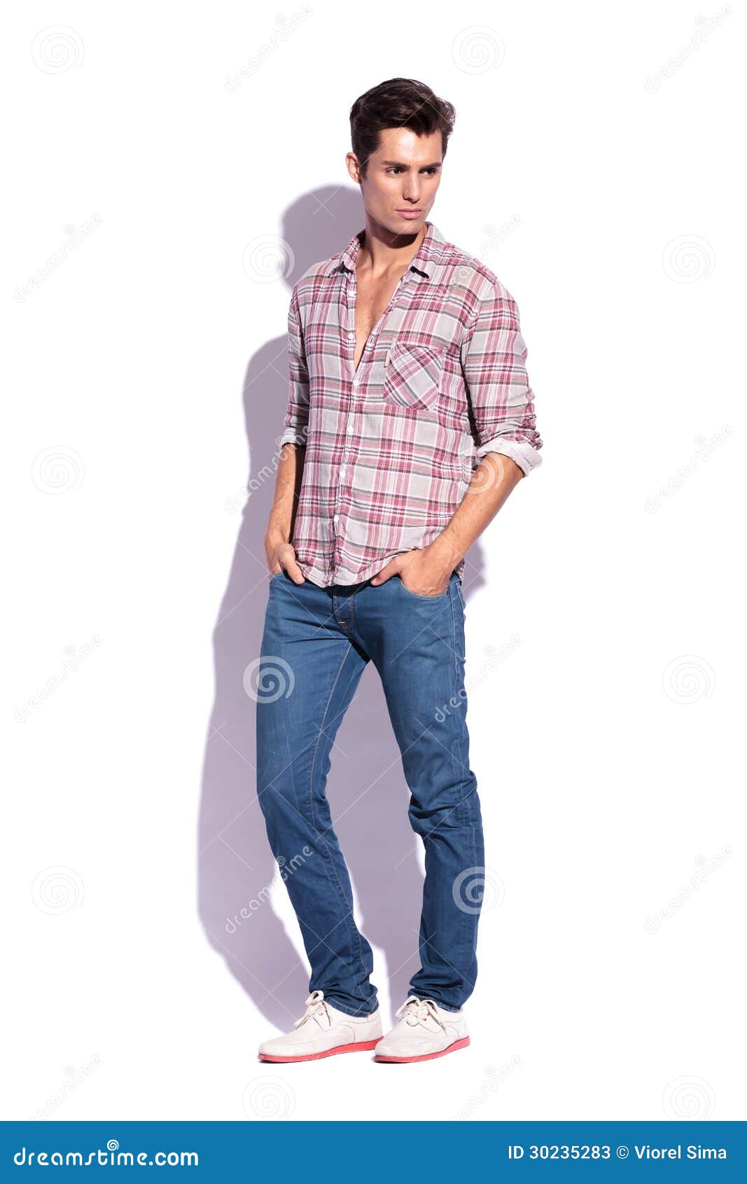 Man with Hands in Pockets Looks Away Stock Image - Image of portrait ...