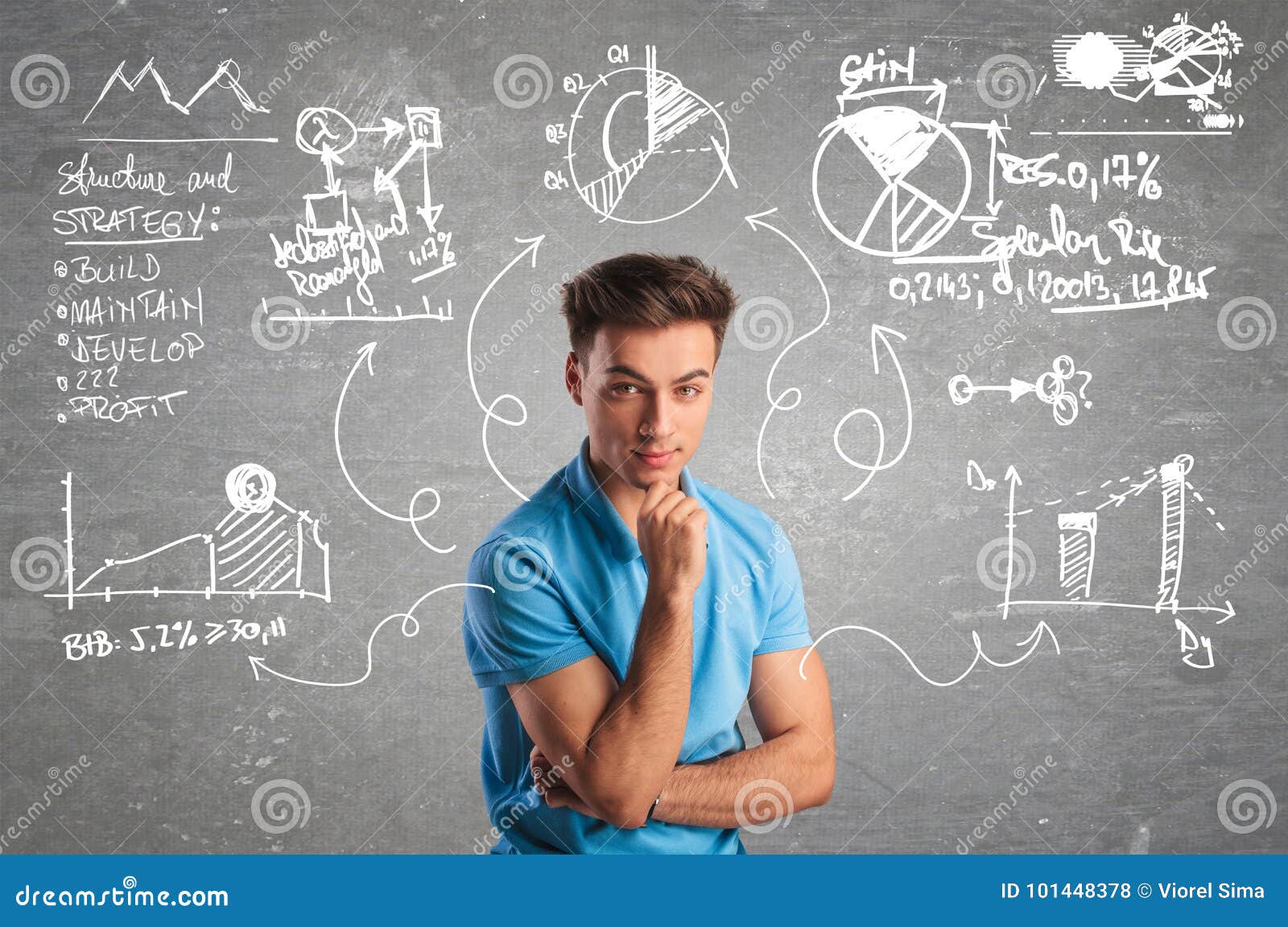Young Casual Man Thinking about Strategy Stock Photo - Image of ...