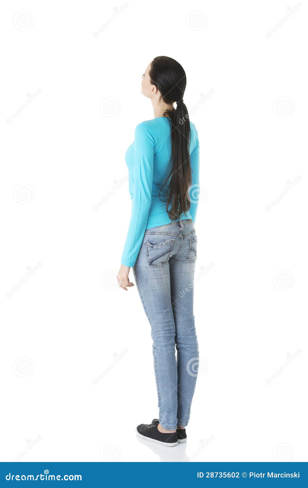 Young Casual Woman From Behind Looking Up Stock Photography - Image ...