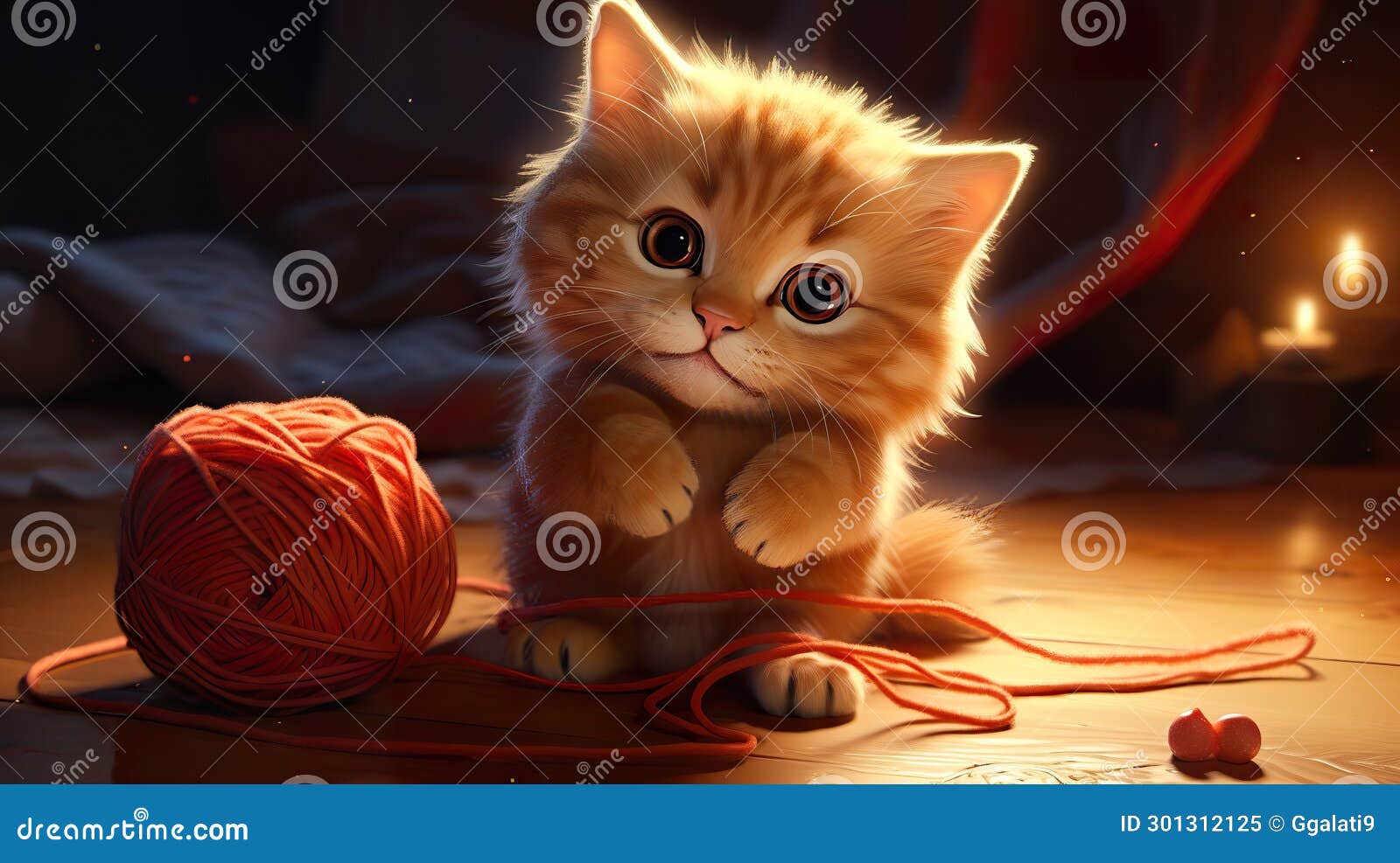 A Young Cat Playing with a Wool Ball, Photorealistic Style Stock ...