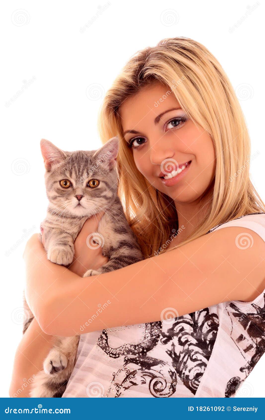 Young Cat with Woman Isolated Stock Photo - Image of cats, young: 18261092