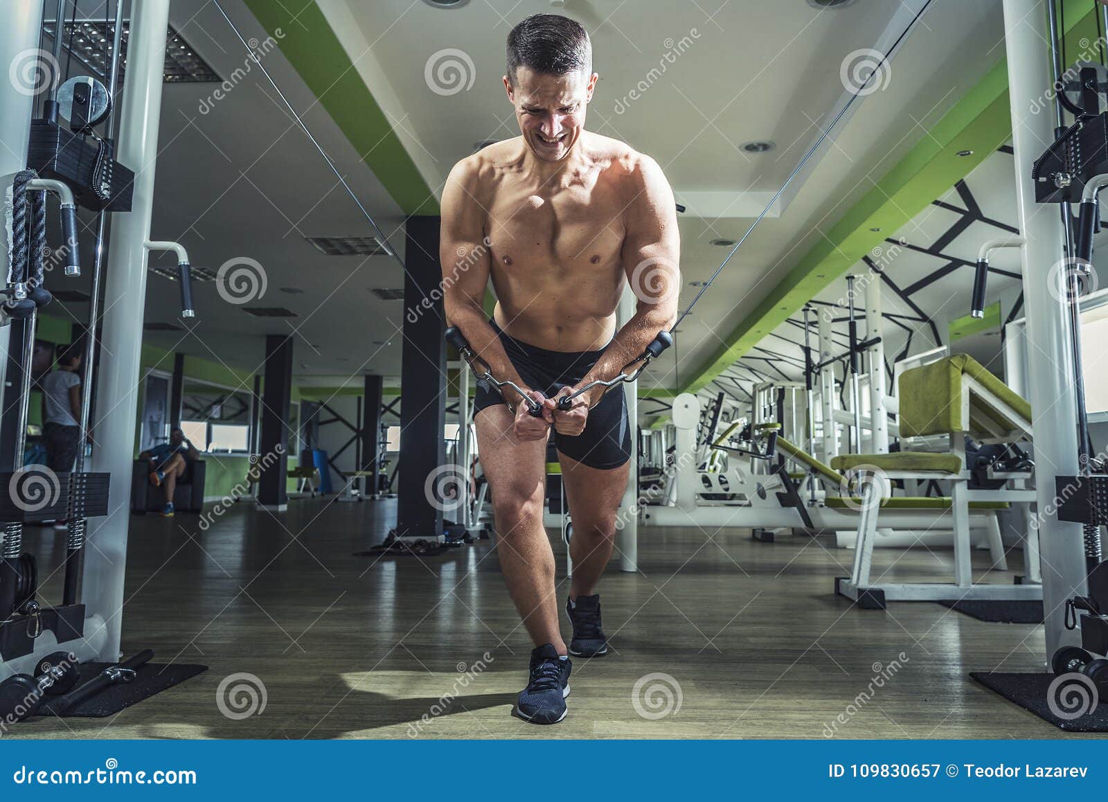 Man Doing Cable Fly Exercise in Gym Stock Image - Image of people ...