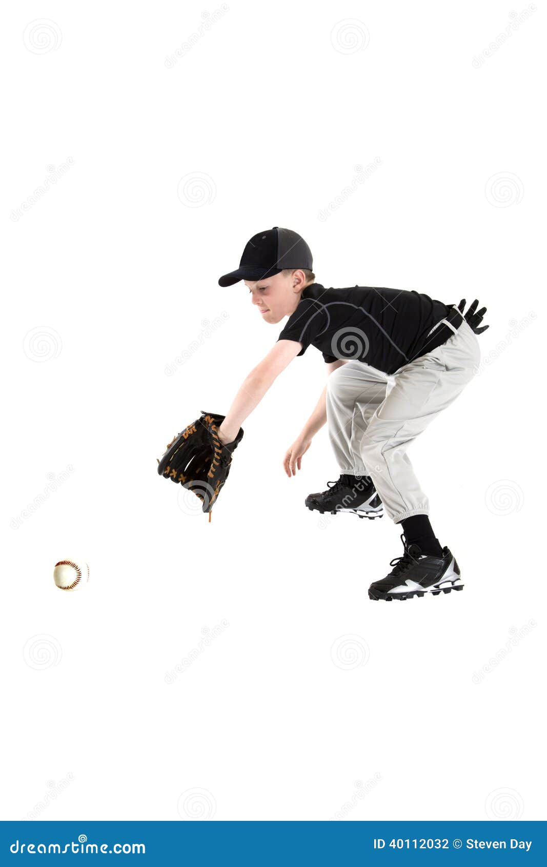 Young Caucasian Boy Catching a Baseball with Mitt Backhanded Stock ...