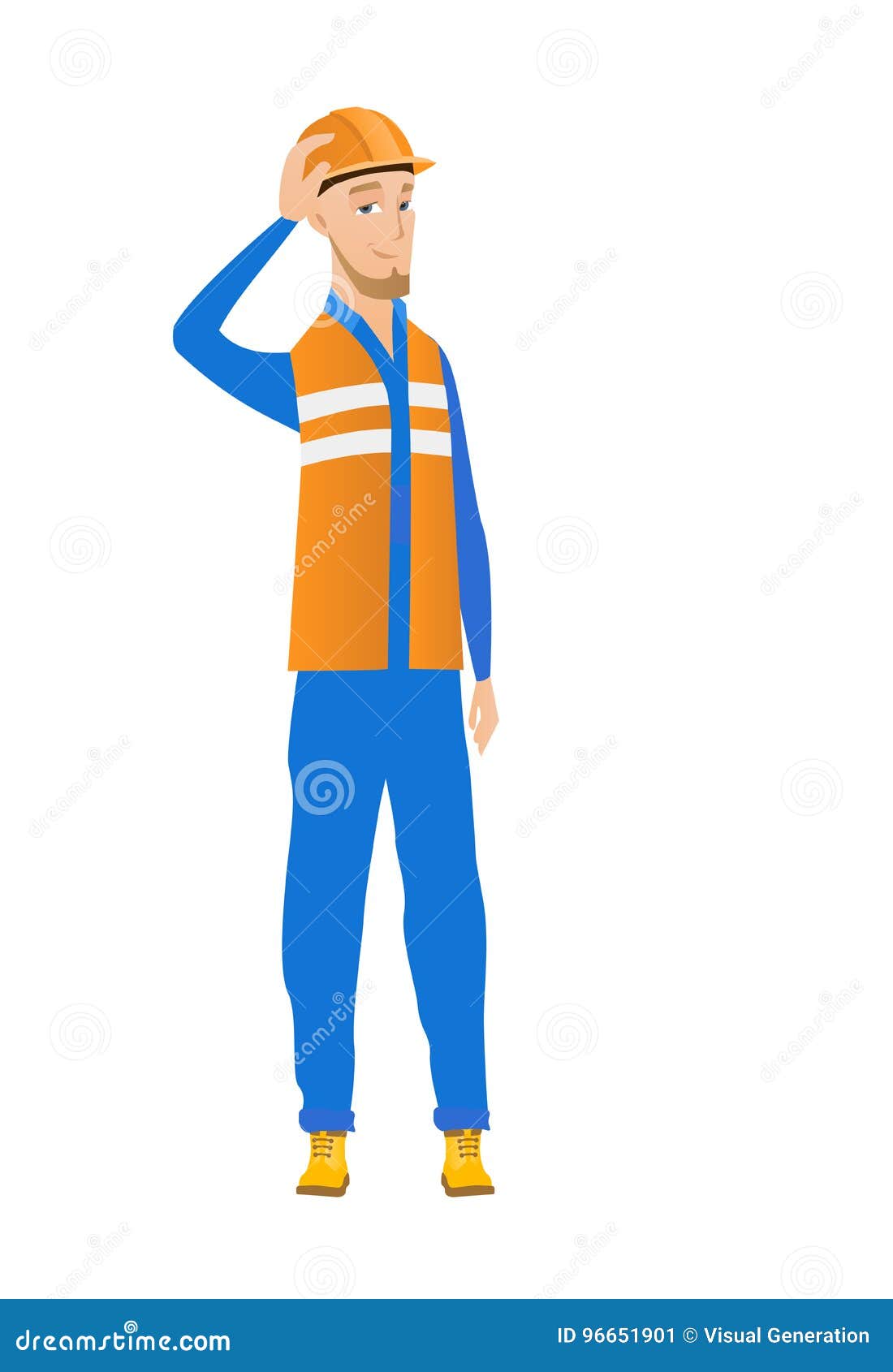 Young Caucasian Builder Scratching Head. Stock Vector - Illustration of ...