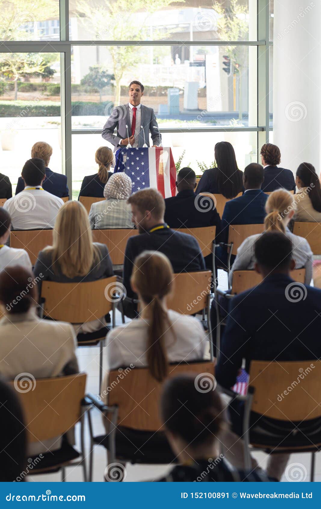 Young Caucasian Businessman Doing Speech in Conference Room Stock Image ...