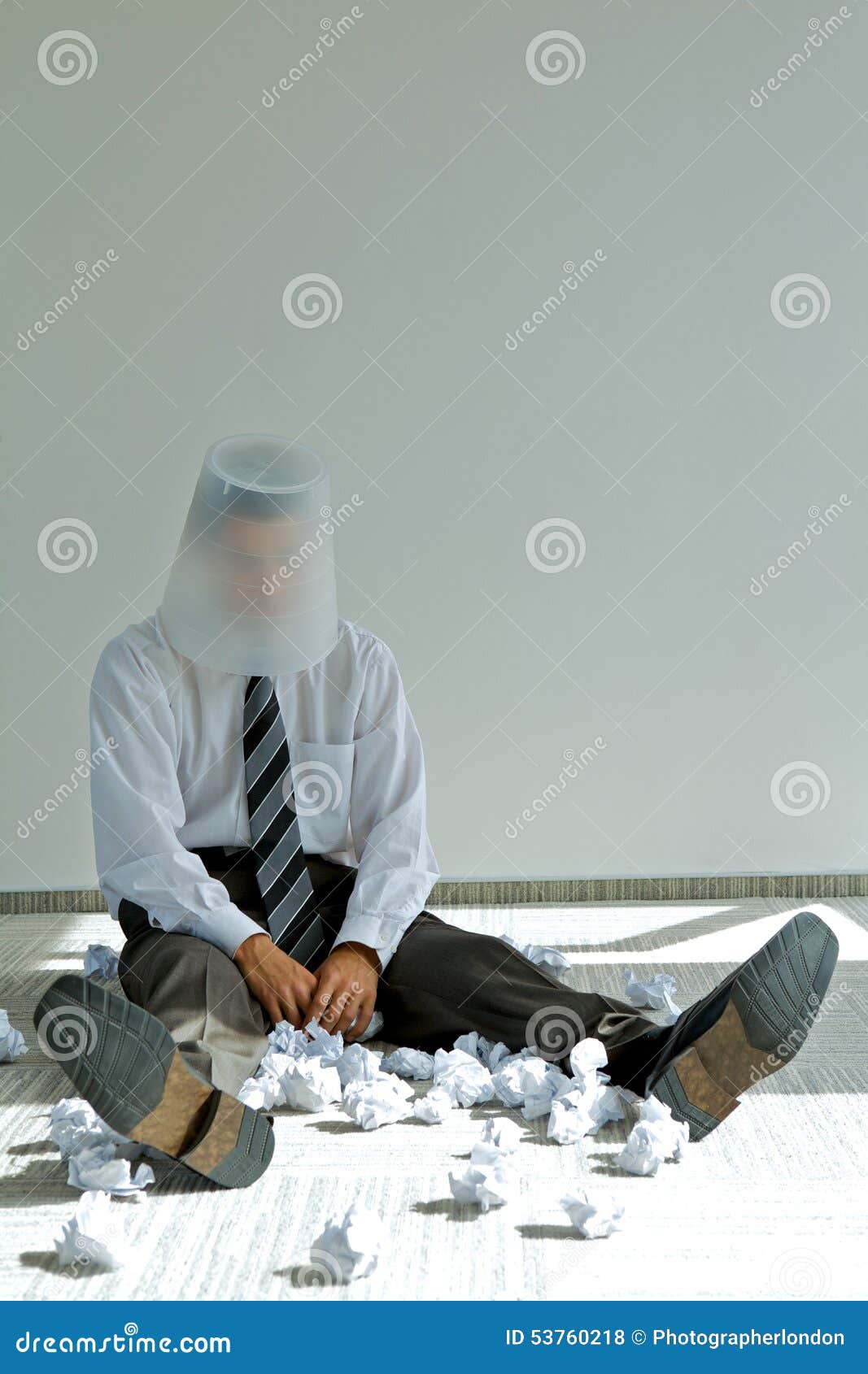 Young Caucasian Businessman with Trash Bin on His Head Stock Photo ...