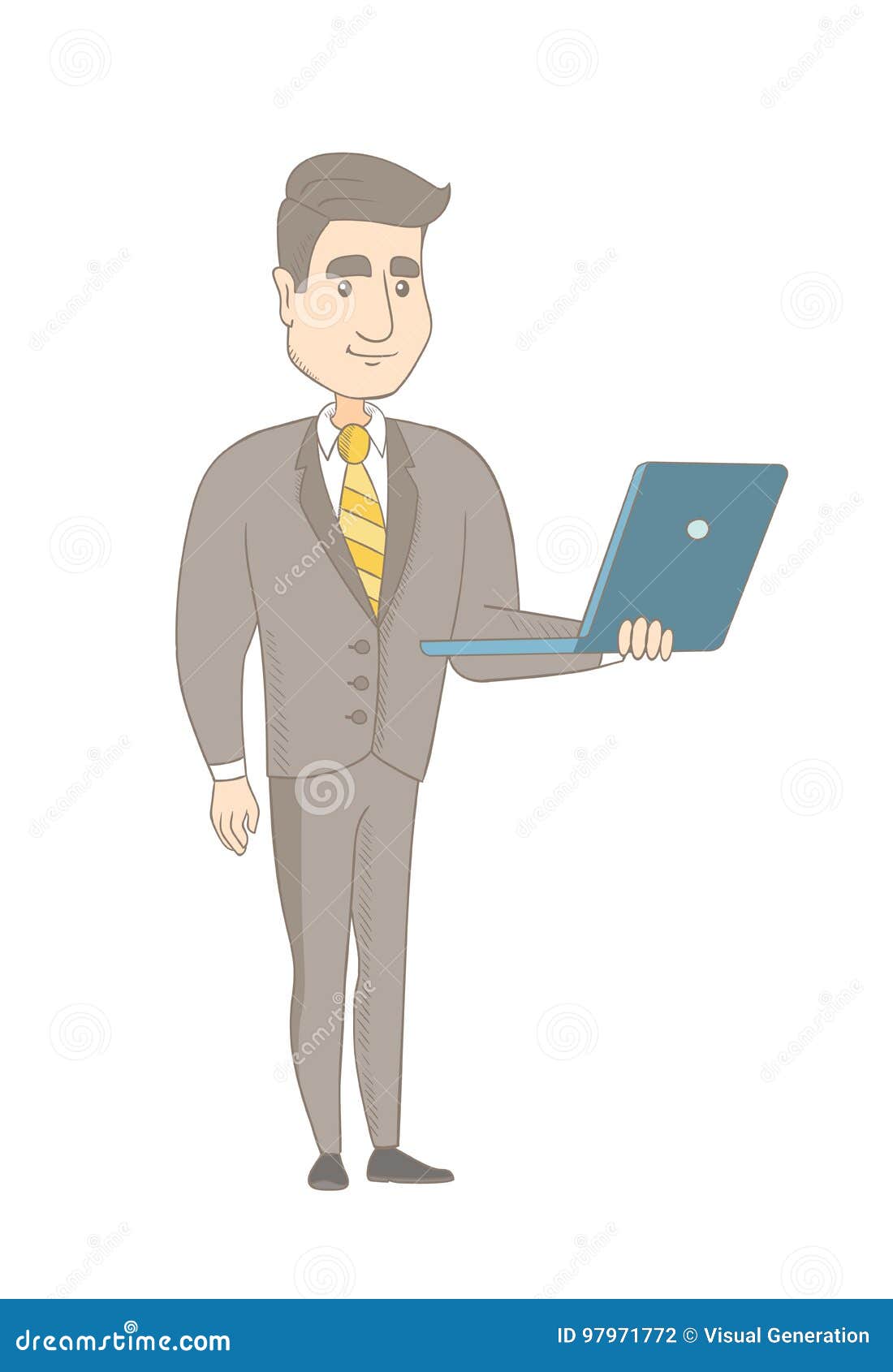 Young Caucasian Businessman Using a Laptop. Stock Vector - Illustration ...