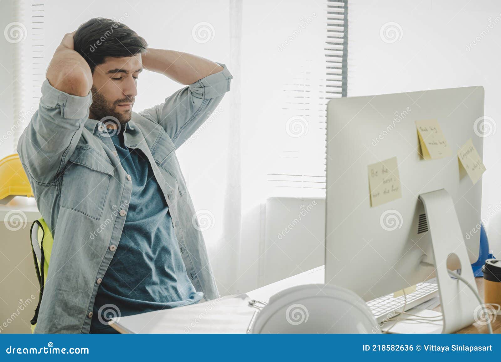 Young Caucasian Engineer, Architect, Contractor Thinking and Worrying ...