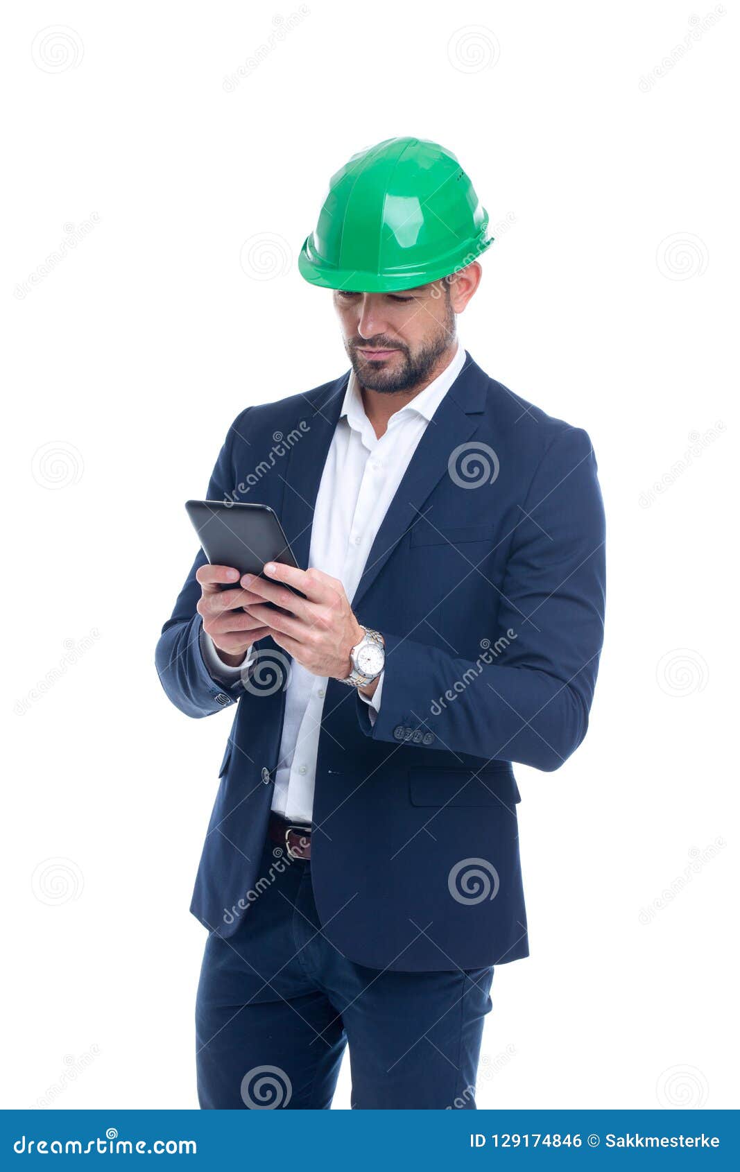 Young Caucasian Engineer in Formal Wear Using Digital Tablet Iso Stock ...