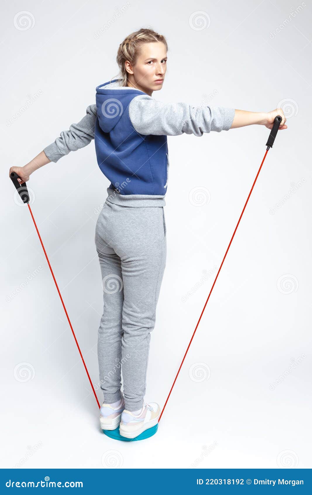 Young Caucasian Female Athlete Posing Turned on Body Spinner and ...