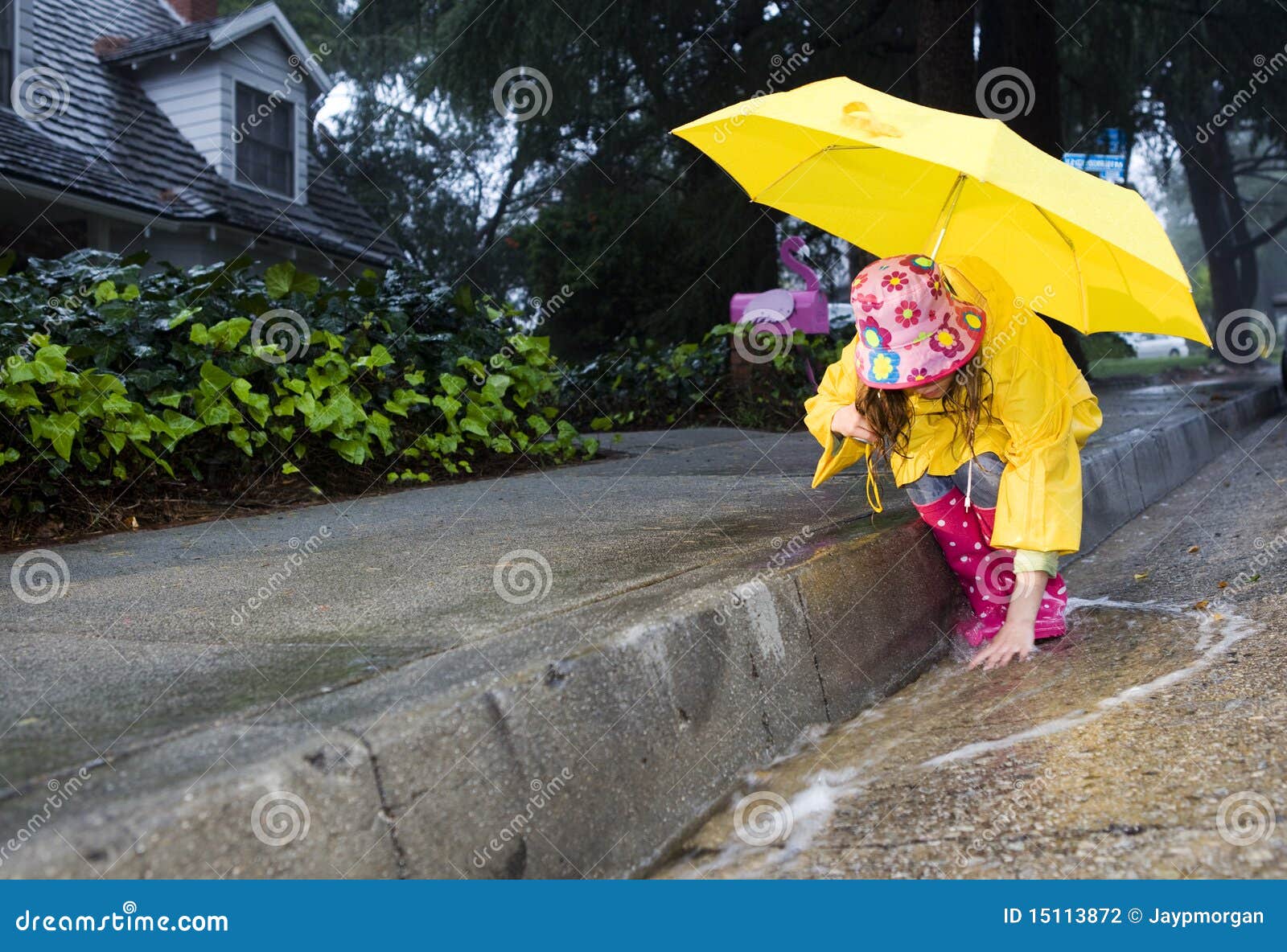 Young Caucasian Girl Playing in the Rain Stock Photo - Image of flowing ...