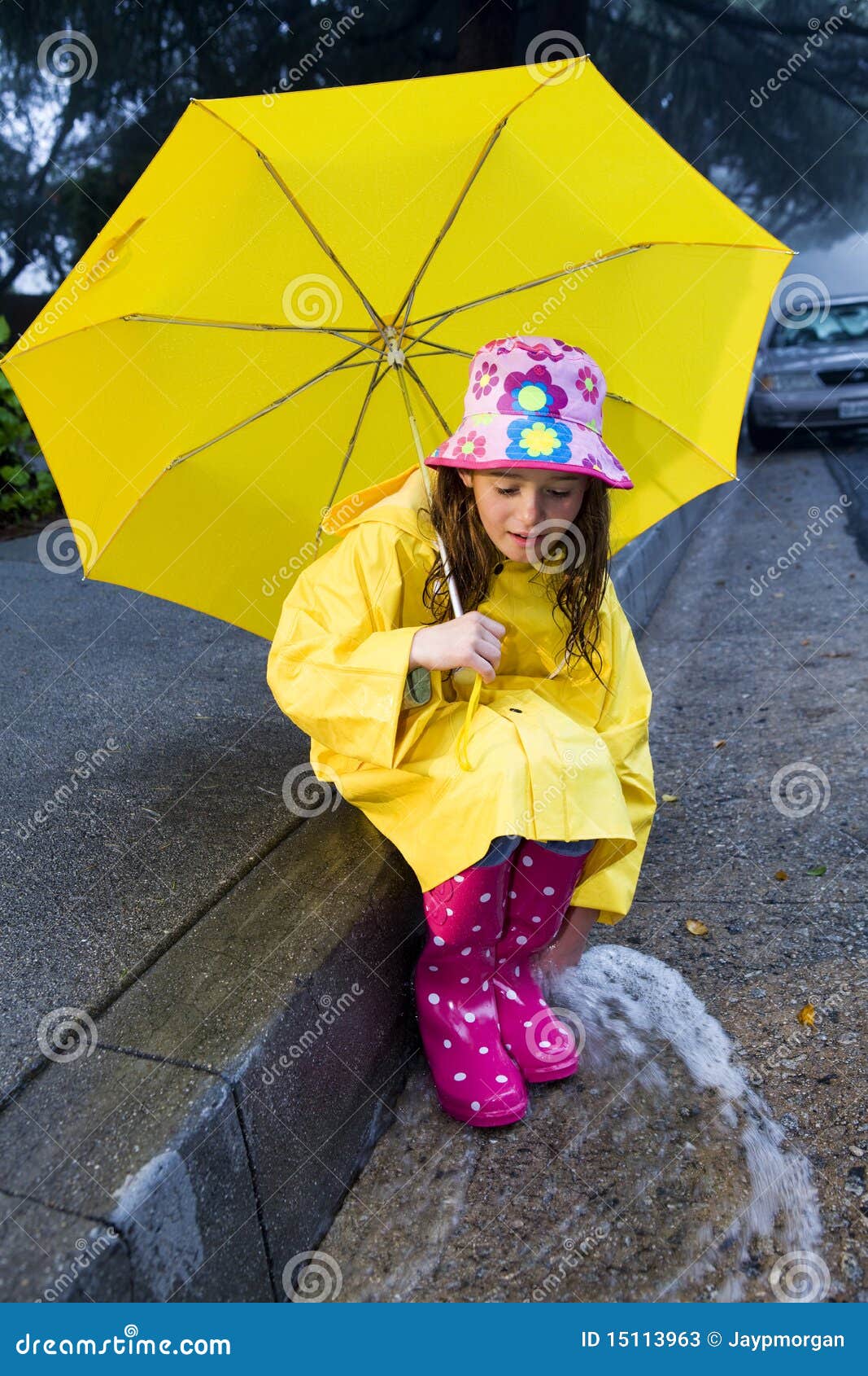 Young Caucasian Girl Playing in the Rain Stock Image - Image of ...