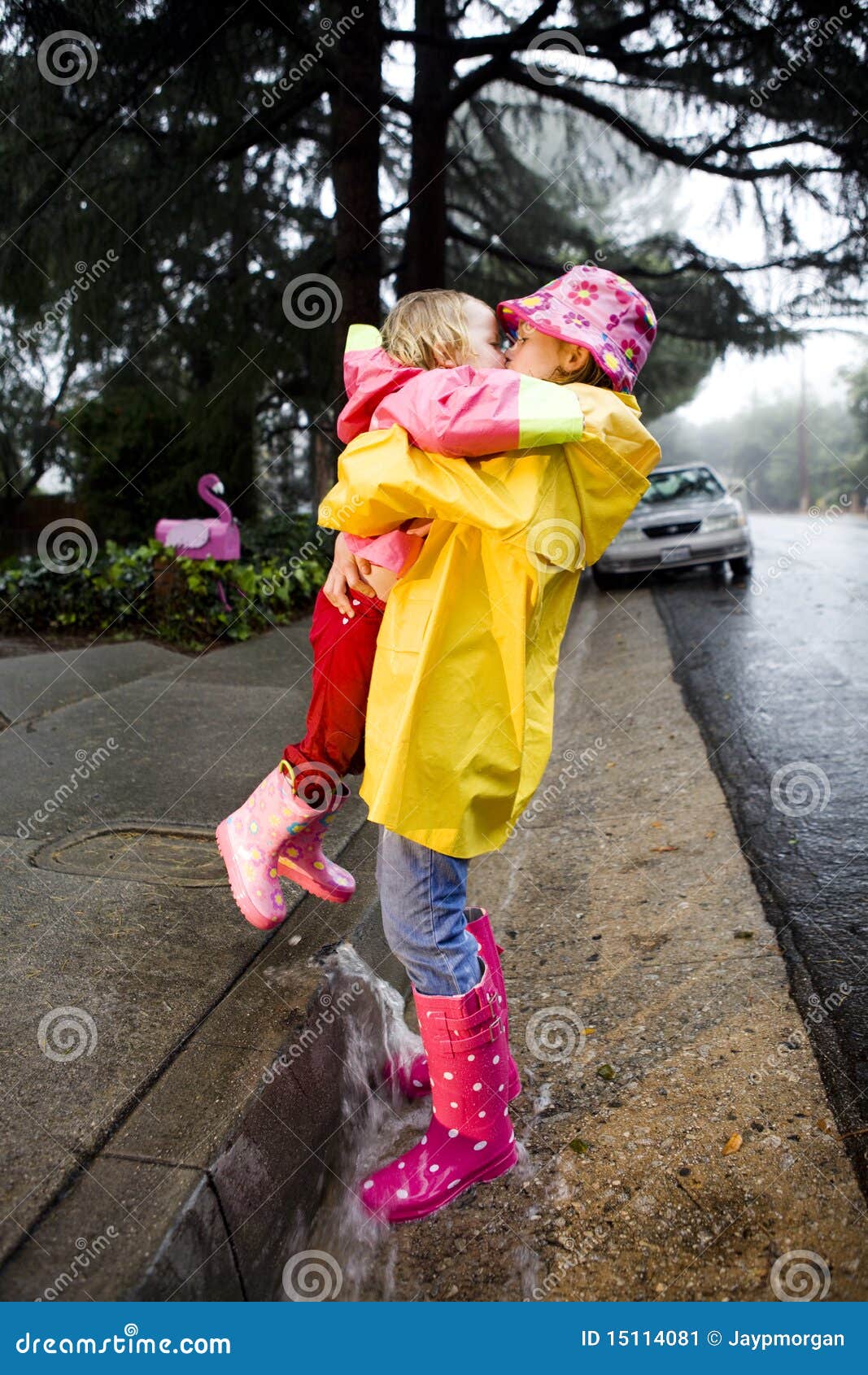 Young Caucasian Girls Hugging in the Rain Stock Image - Image of ...