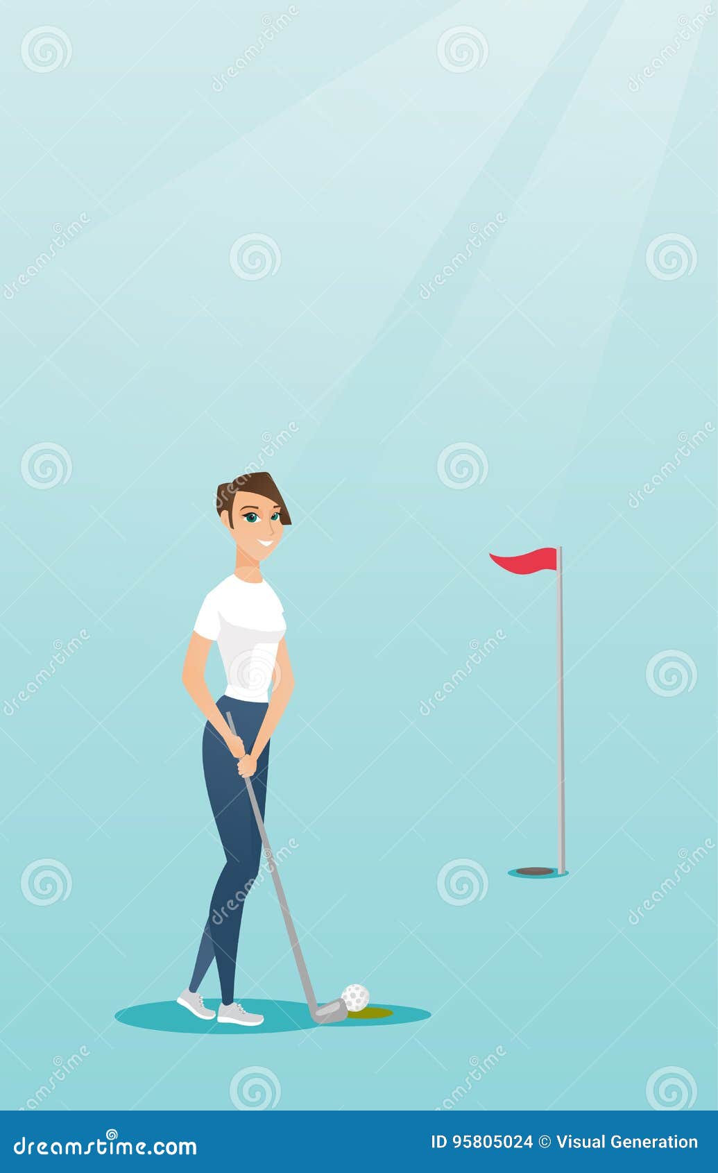 Young Caucasian Golfer Hitting A Ball Stock Vector Illustration Of