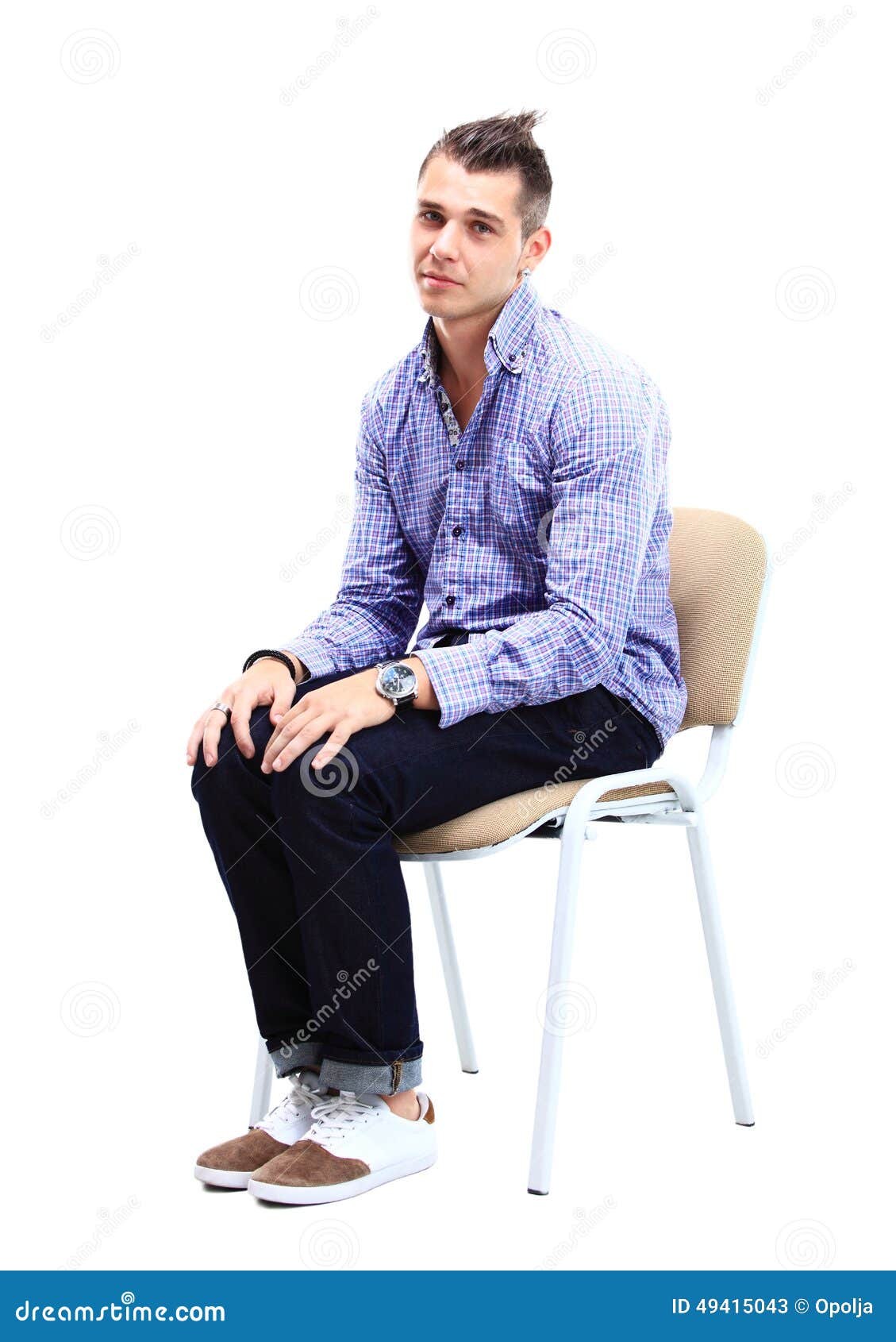 Young Caucasian Handsome Man Sitting On The Chair Stock Image Image
