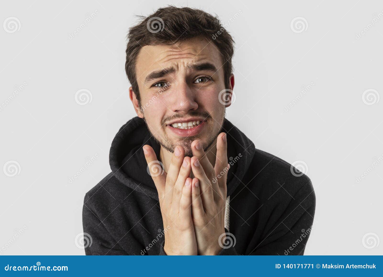 Young Caucasian Man is Asking for Something and Looking into the Camera ...