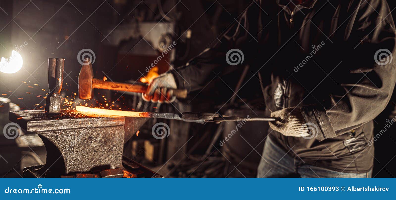 Young Caucasian Man Beating Hot Metal Stock Image - Image of molten ...