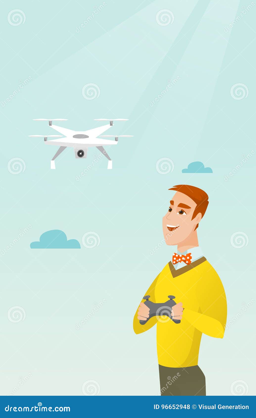 Young Caucasian Man Flying Drone. Stock Vector - Illustration of camera ...