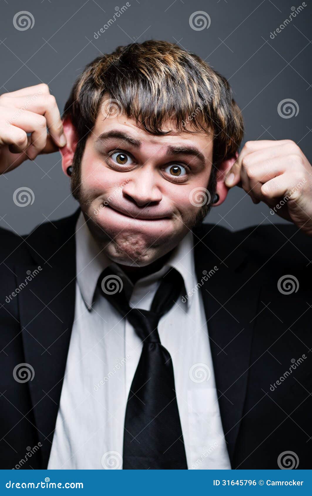 Young Caucasian Man Making the Monkey Face Stock Photo - Image of ...