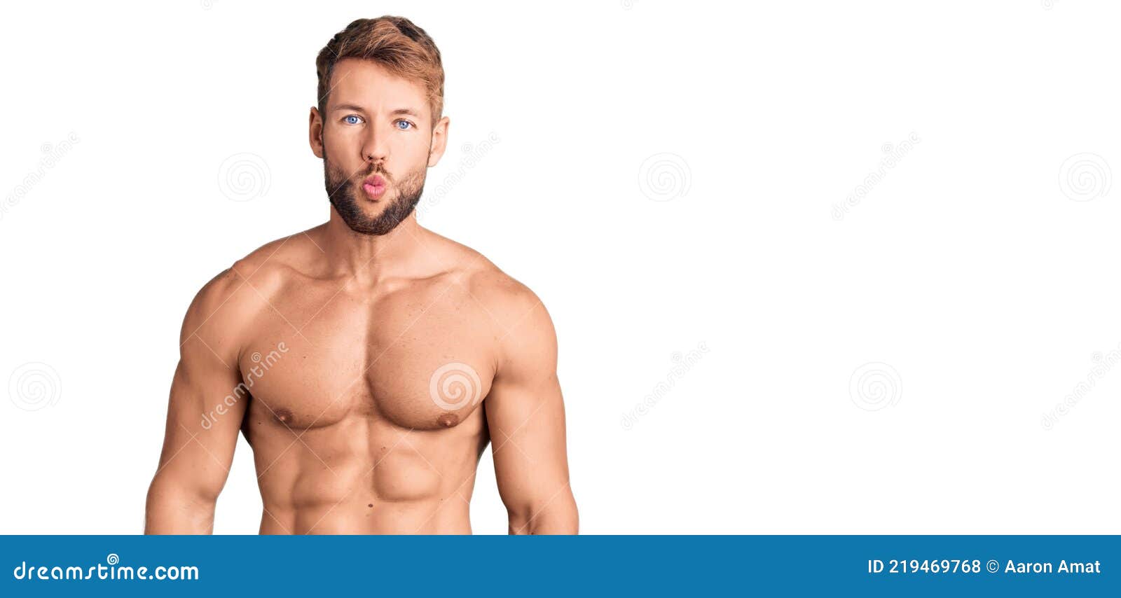 Young Caucasian Man Standing Shirtless Making Fish Face with Lips ...