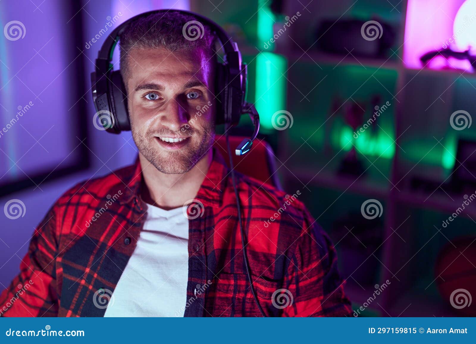 Young Caucasian Man Streamer Playing Video Game Using Computer at ...