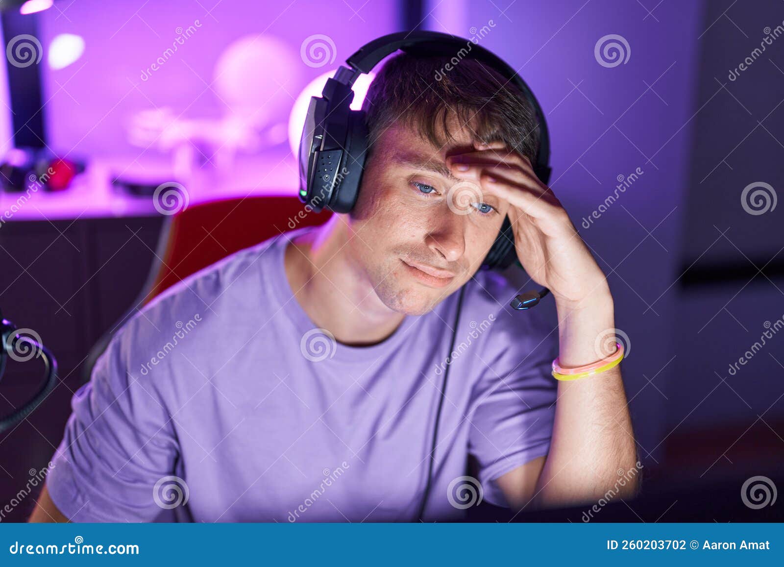 Young Caucasian Man Streamer Stressed Using Computer at Gaming Room ...