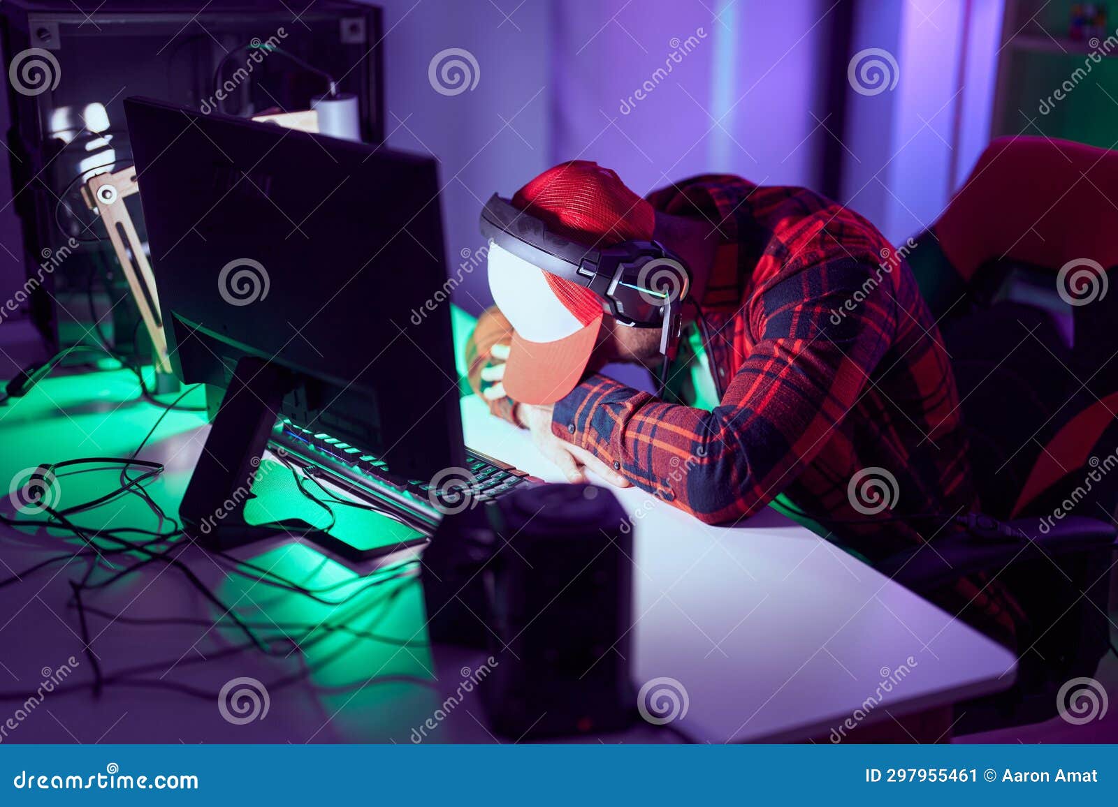 Young Caucasian Man Streamer Stressed Using Computer at Gaming Room ...
