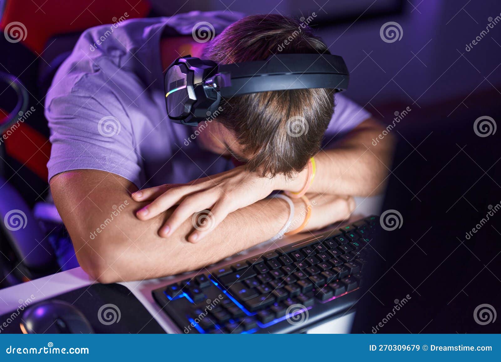 Young Caucasian Man Streamer Stressed Using Computer at Gaming Room ...