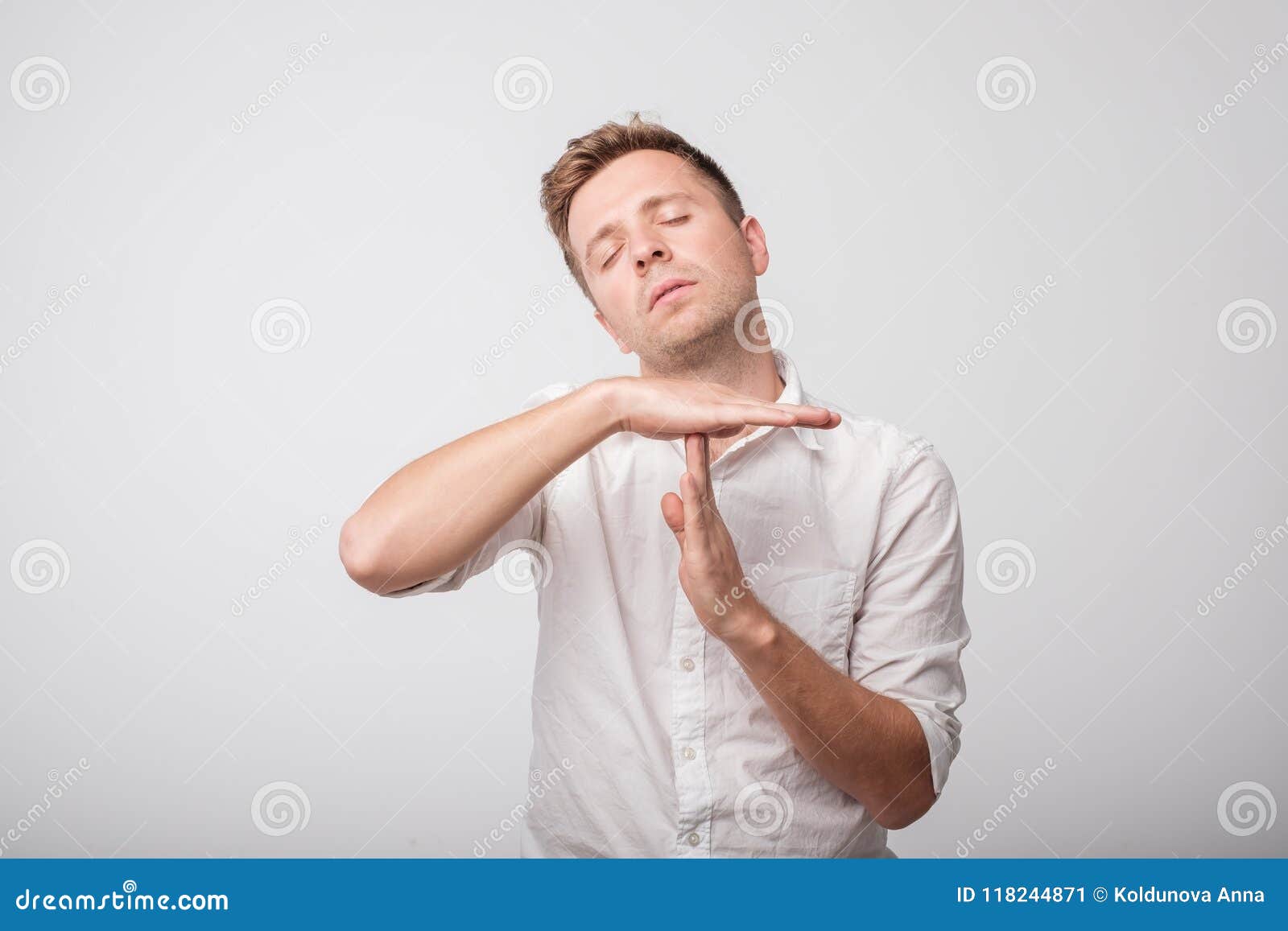 Young Caucasian Man Tired and Bored, Making a Timeout Gesture. Stock ...