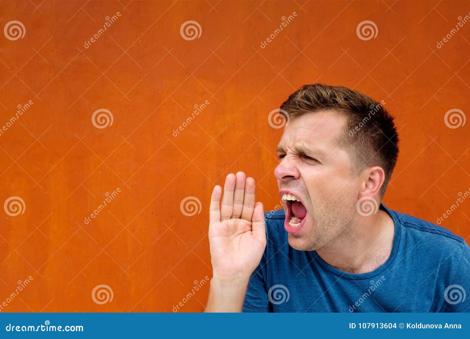 Young Caucasian Man Yelling or Shouting in Anger on Red Background ...