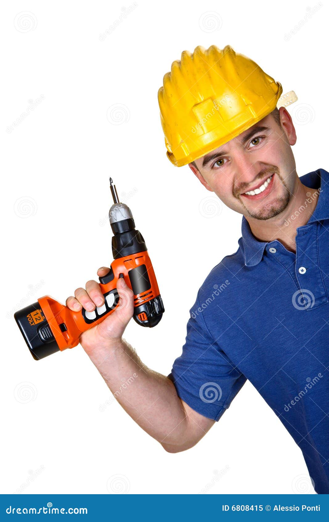 Young Caucasian Manual Worker with Drill Stock Image - Image of ...