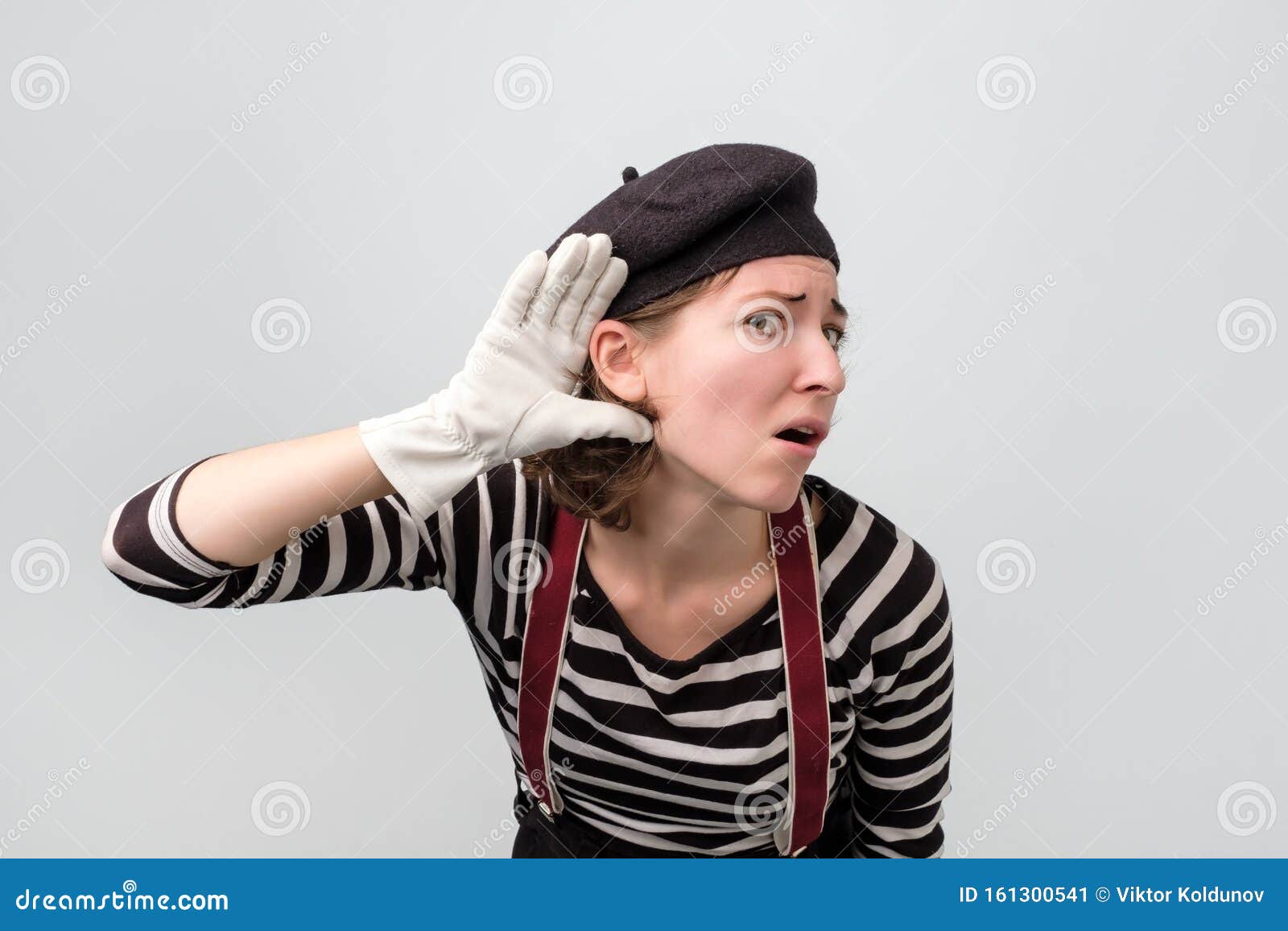 Young Caucasian Mime Woman Doing a Hearing Gesture Stock Image - Image ...