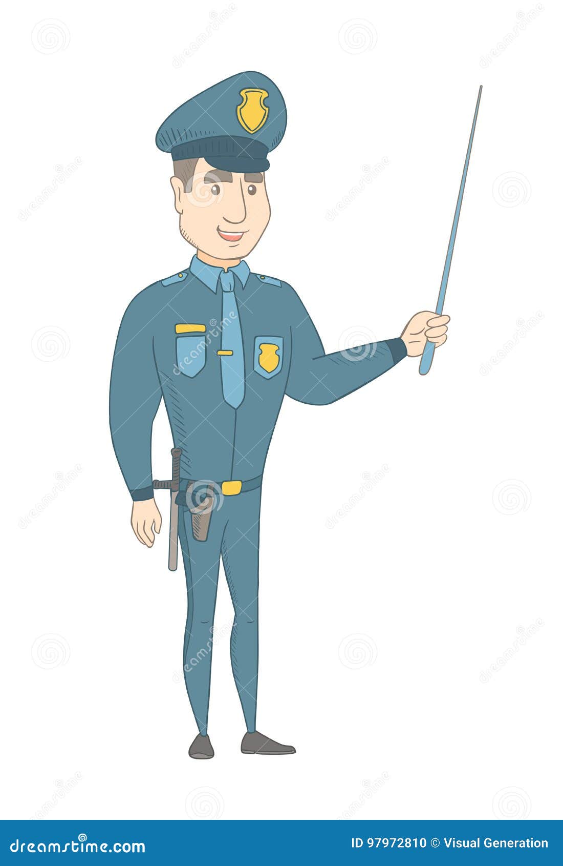 Young Caucasian Policeman Holding a Pointer Stick. Stock Vector ...