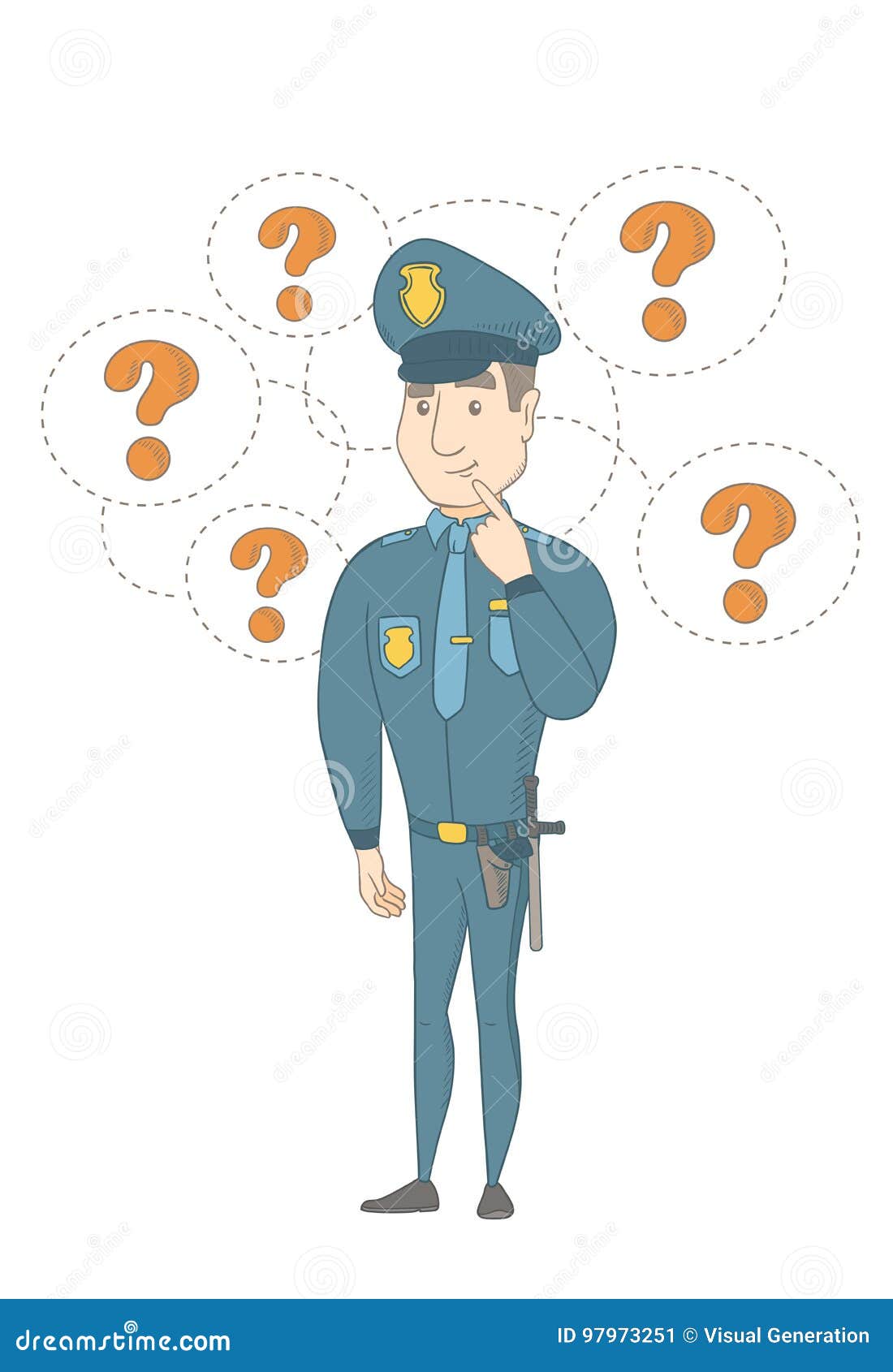 Young Caucasian Policeman Thinking. Stock Vector - Illustration of ...
