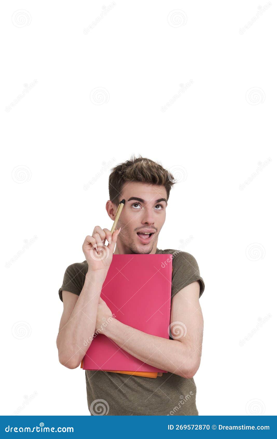 Young Caucasian Student Thinking with a Folder, Isolated. Stock Photo ...